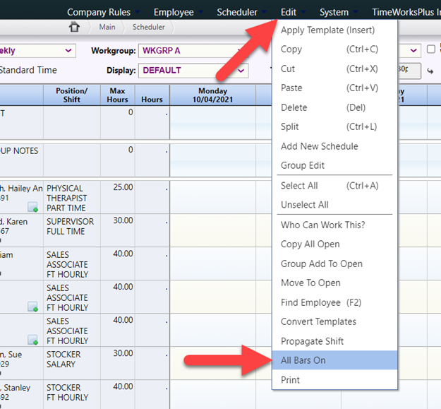 Displaying and Hiding Schedule Bars